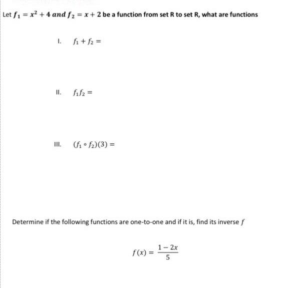 Solved et f1=x2+4 and f2=x+2 be a function from set R to set | Chegg.com