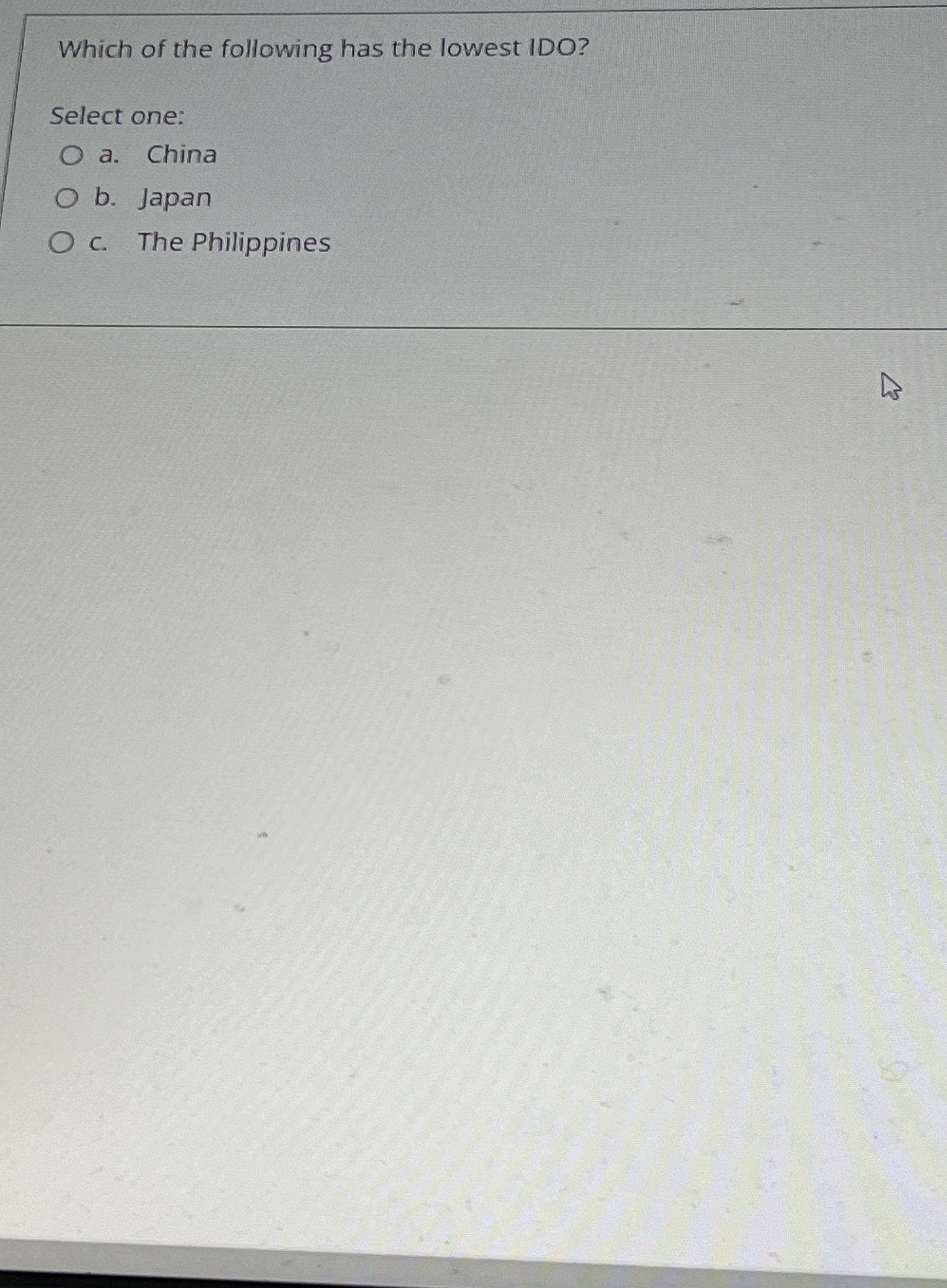 Solved Which of the following has the lowest IDO?Select | Chegg.com