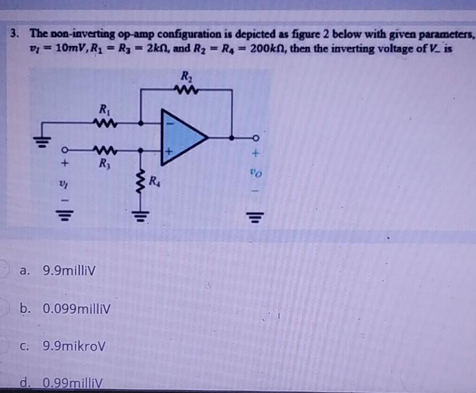 Solved 3. The non-inverting op-amp configuration is depicted | Chegg.com