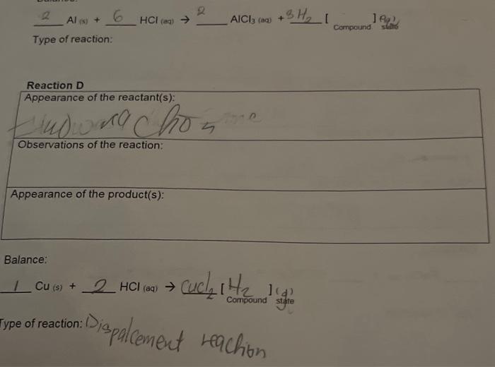 Solved \[ 2 \mathrm{Al}(\mathrm{s})+6 \mathrm{HCl} \text { | Chegg.com