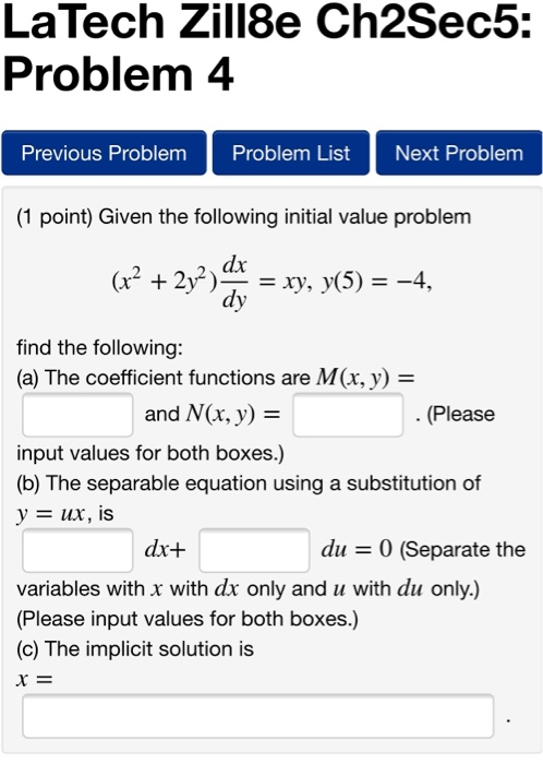 Solved LaTech Zill8e Ch2Sec5: Problem 4 Previous Problem | Chegg.com