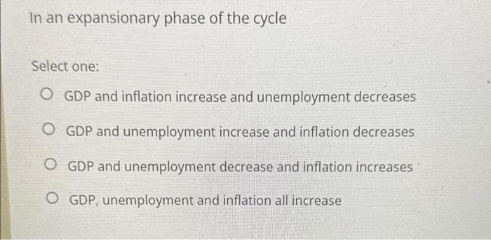Solved In an expansionary phase of the cycle Select one: GDP | Chegg.com