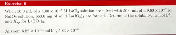 Solved Exercise 6 When 50.0 mL of a 4.00 x 10-2 M LaCl3 | Chegg.com