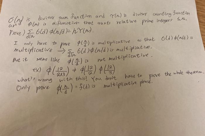 Solved an din I prove Olry is divisor sum Junction and on a | Chegg.com