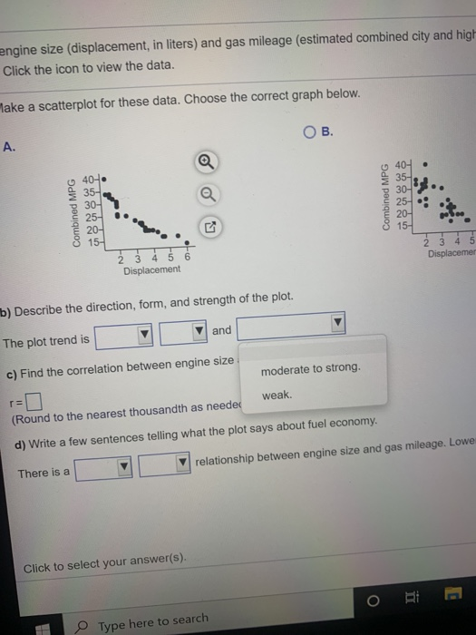 Solved The engine size (displacement, inter and gas mileage | Chegg.com