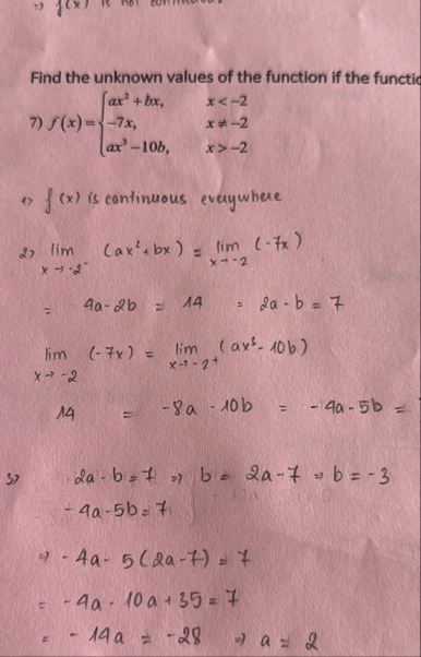 Solved Find the unknown values of the function if the | Chegg.com