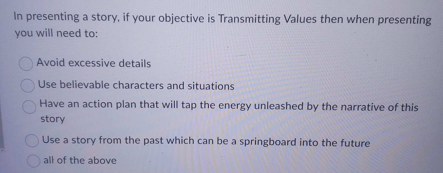 Solved In presenting a story, if your objective is | Chegg.com