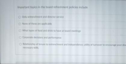 Solved Important topics in the boand refreshment policies | Chegg.com