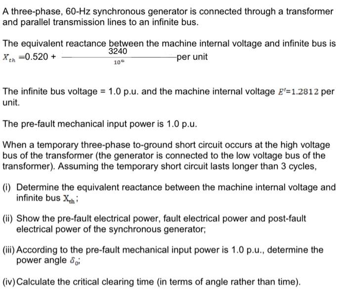 Solved A three-phase, 60-Hz synchronous generator is | Chegg.com
