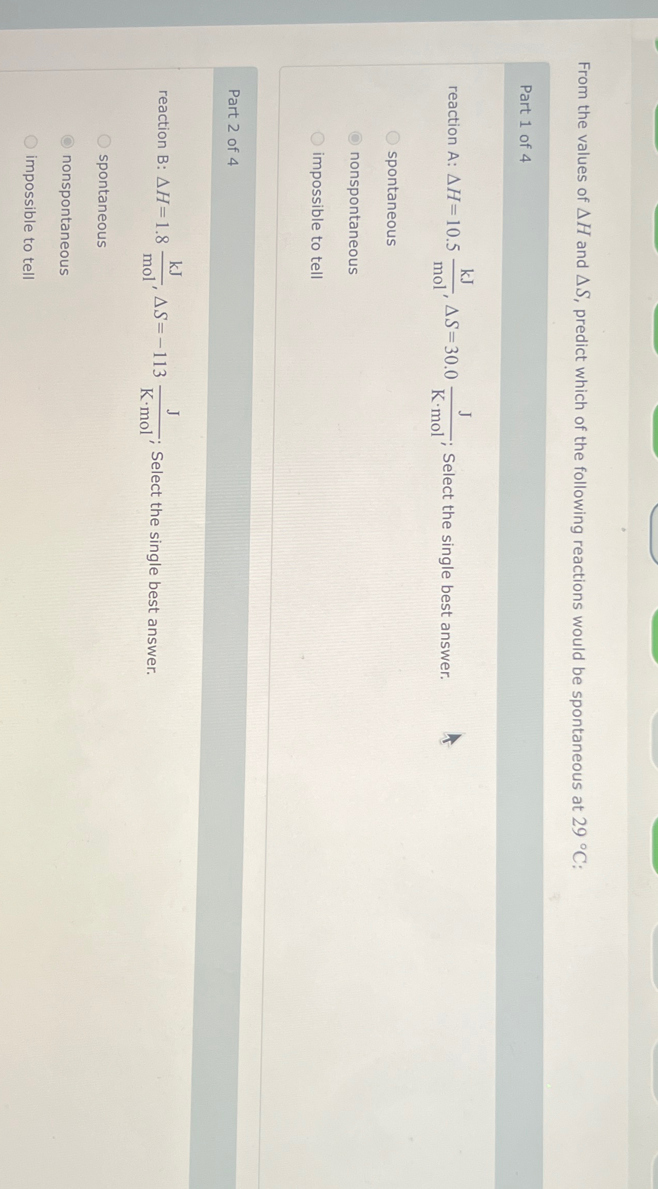 Solved From the values of \\\\Delta H and \\\\Delta S, | Chegg.com