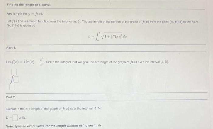 Solved Finding the length of a curve. Arc length for y=f(x). | Chegg.com