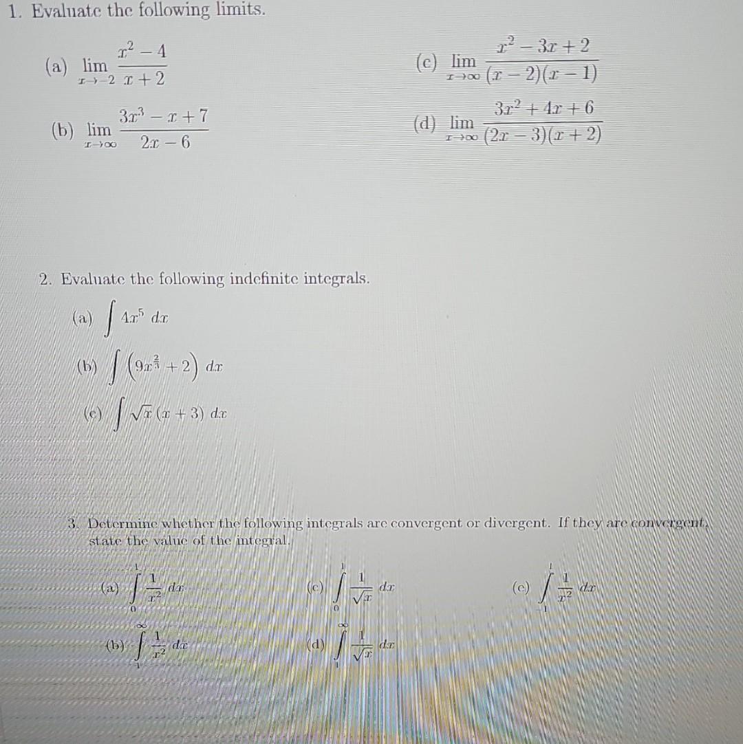 Solved 1. Evaluate the following limits. (a) limx→−2x+2x2−4 | Chegg.com