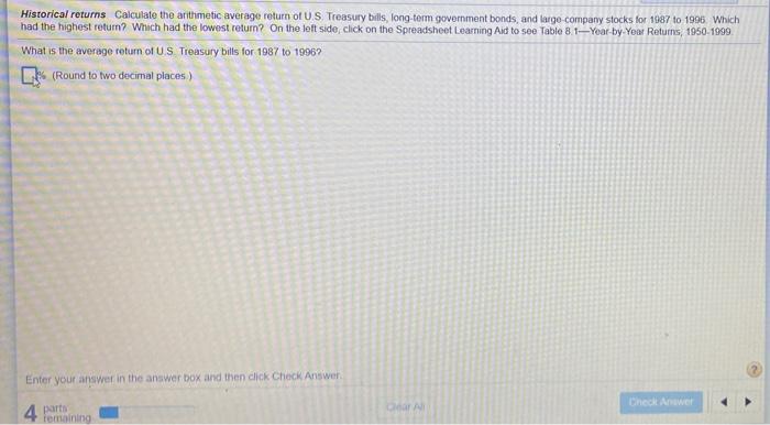 Solved Historical returns Calculate the arithmetic average | Chegg.com
