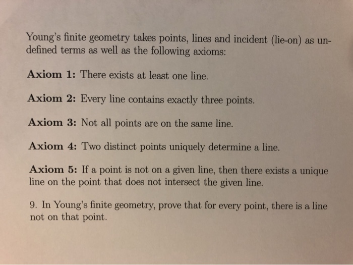 Solved Young's finite geometry takes points, lines and | Chegg.com