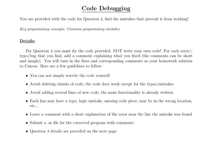Solved Code Debugging You are provided with the code for | Chegg.com