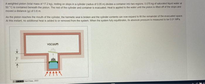 Solved A weighted piston (total mass of 172 kg), resting on | Chegg.com