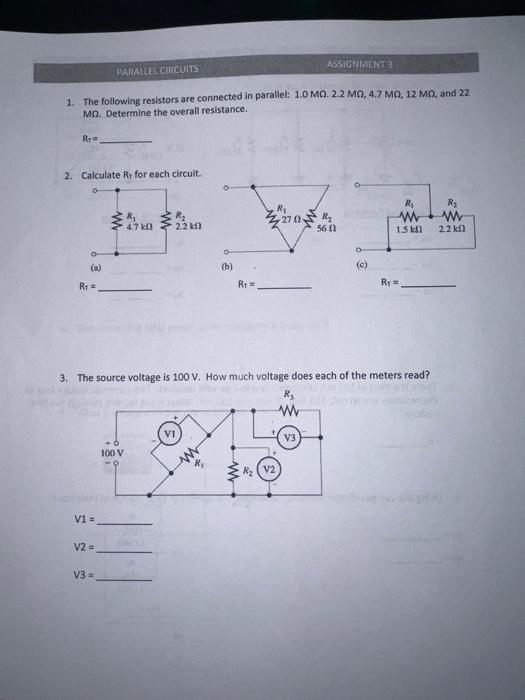 Solved 1. The following resistors are connected in parallel: | Chegg.com