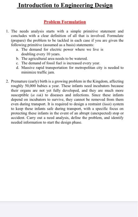 Solved Introduction to Engineering Design Problem | Chegg.com