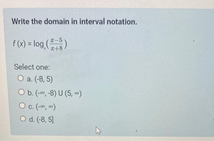 Solved Write the domain in interval notation. | Chegg.com