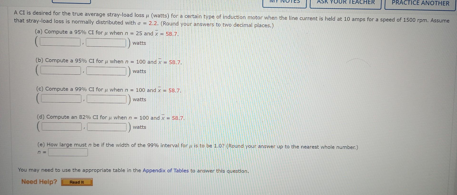 Solved A CI is desired for the true average stray-load loss | Chegg.com