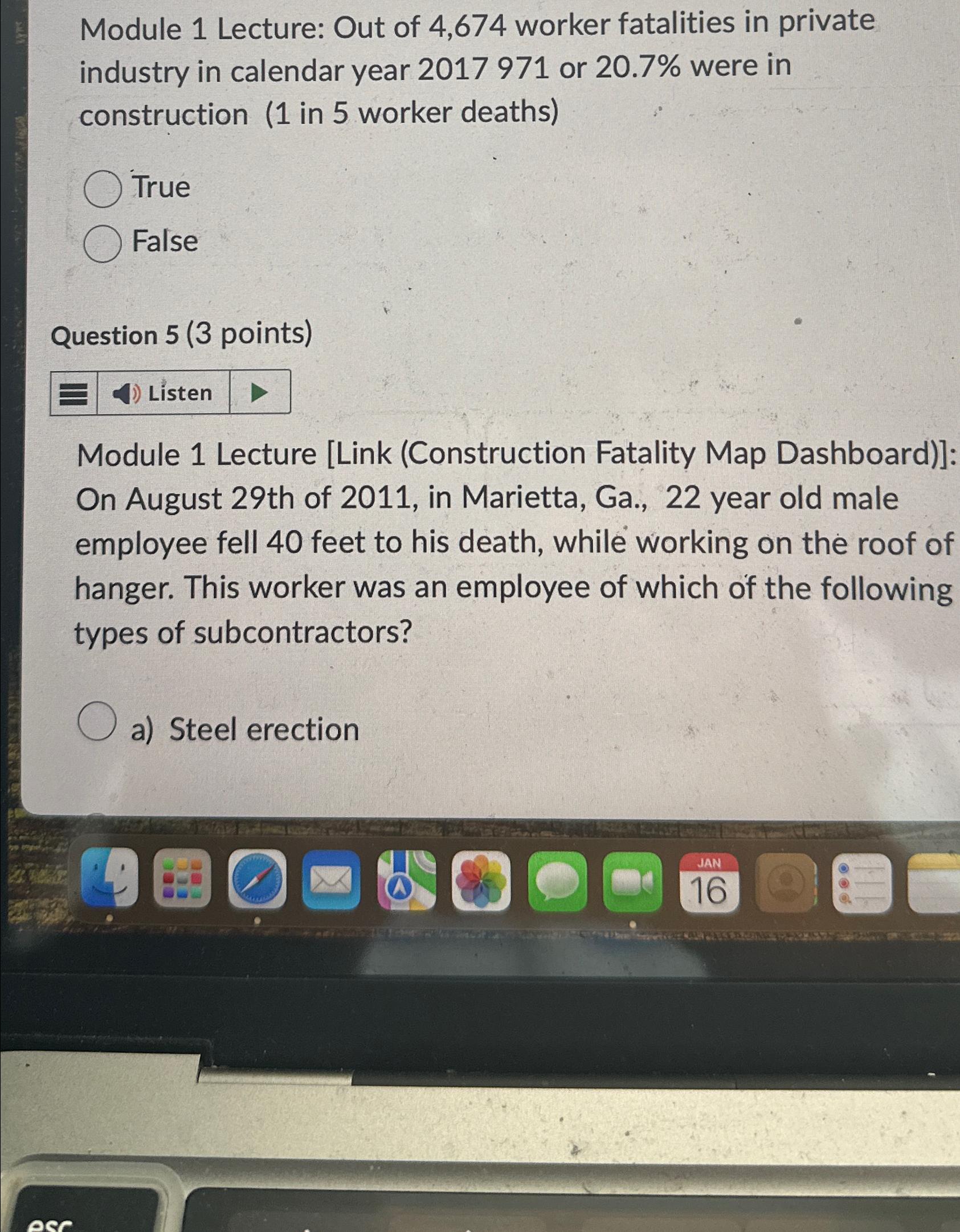 Solved Module 1 ﻿Lecture: Out of 4,674 ﻿worker fatalities in | Chegg.com