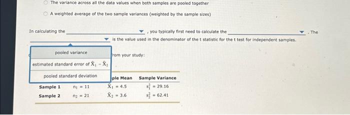 Solved The pooled variance for your study is in succeeding | Chegg.com