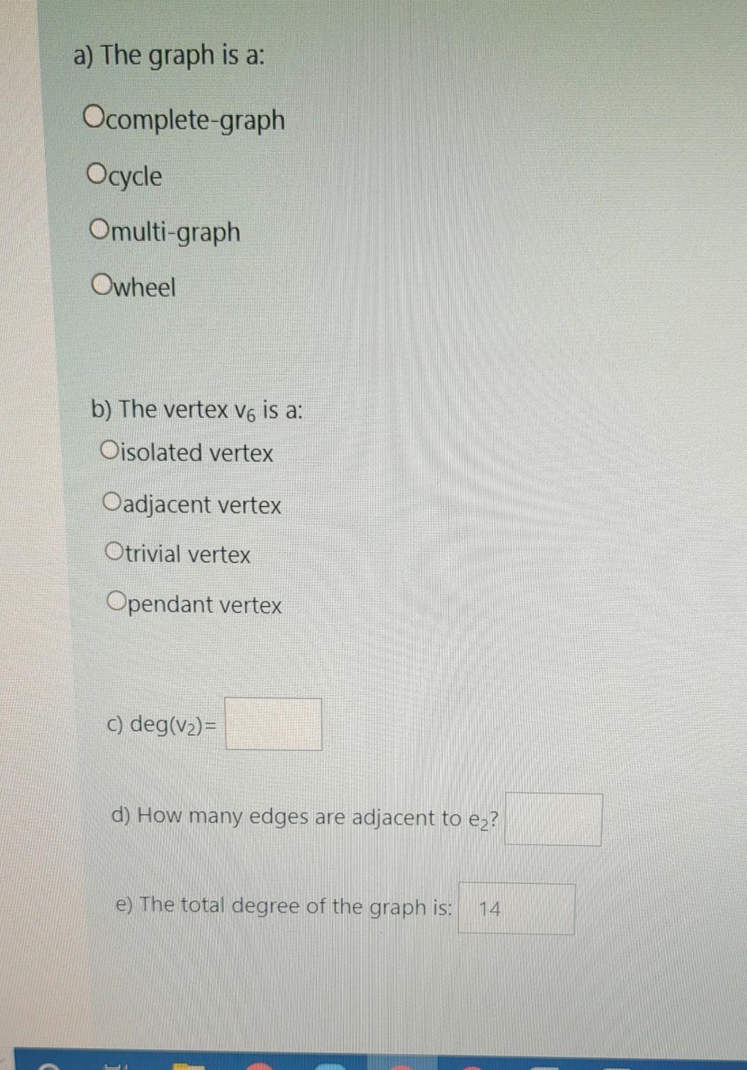 Solved Use the undirected graph given below to answer the | Chegg.com