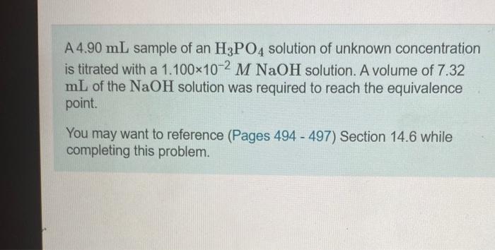 Solved A4.90 mL sample of an H3PO4 solution of unknown | Chegg.com