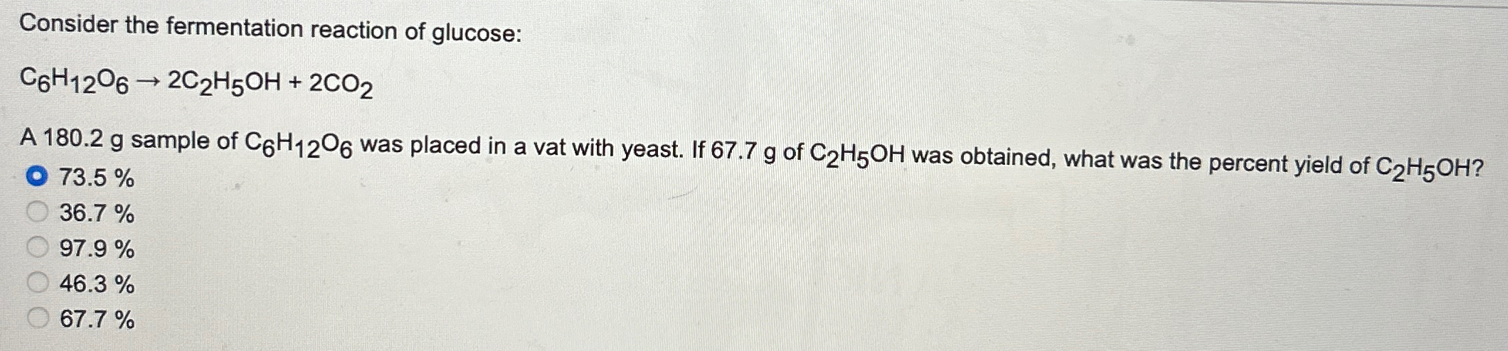 Solved Consider the fermentation reaction of | Chegg.com