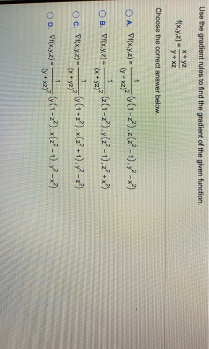 Solved Use the gradient rules to find the gradient of the | Chegg.com