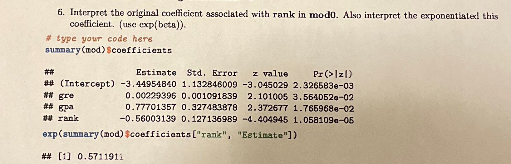 Solved Interpret the original coefficient associated with | Chegg.com