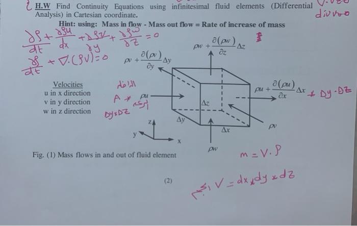 Solved H.W Find Continuity Equations using infinitesimal | Chegg.com