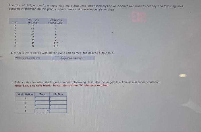 Solved The desired daily output for an assembly line is 300 | Chegg.com