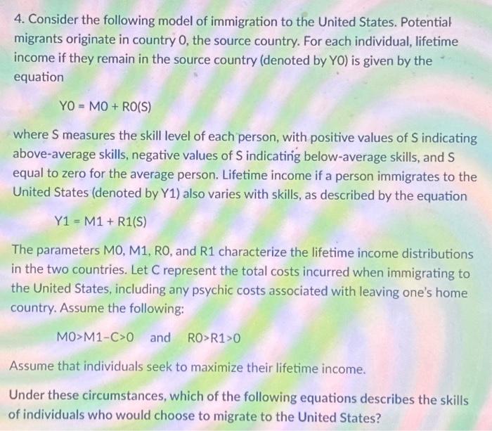 Solved 4. Consider the following model of immigration to the | Chegg.com