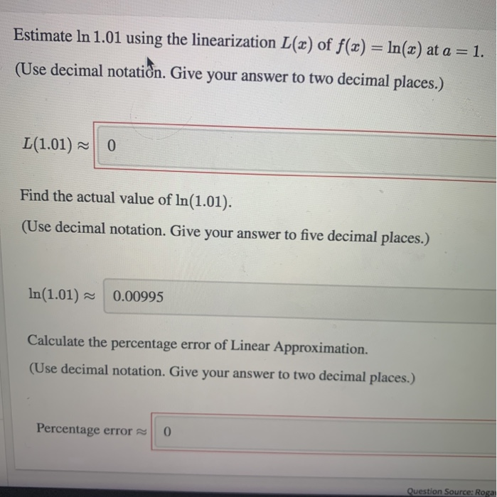 Solved Estimate In 1.01 using the linearization L(x) of f(x) | Chegg.com