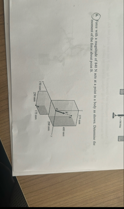 Solved Force with a magnitude of 840 ﻿N acts at a point in a | Chegg.com