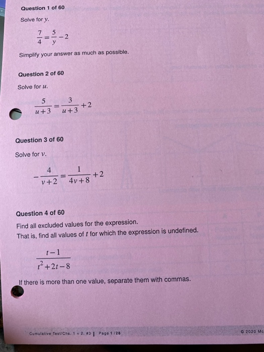 Solved Question 1 of 60 Solve for y. 75 Simplify your answer | Chegg.com
