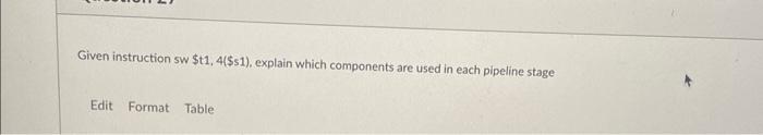 Solved Given instruction sw $t1,4($s1), explain which | Chegg.com
