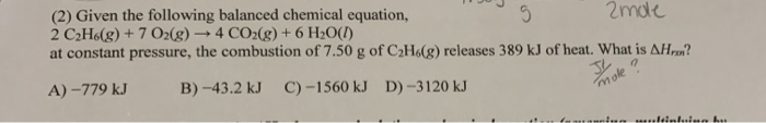 Solved (2) Given the following balanced chemical equation, 3 | Chegg.com