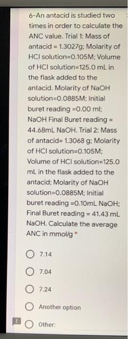 Solved 4- In the antacid back titration lab, you need to use | Chegg.com