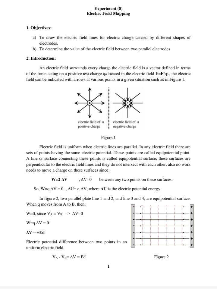 Solved Experiment (8) Electric Field Mapping 1. Objectives: | Chegg.com