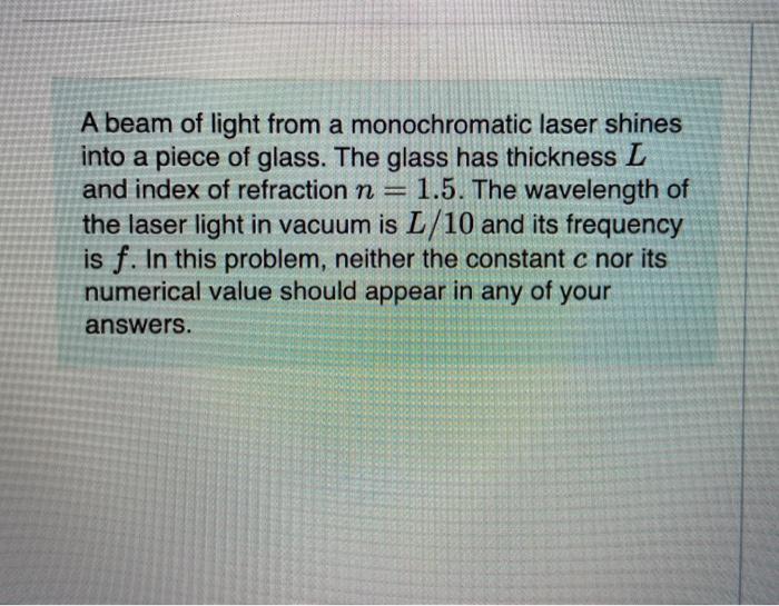 Solved A beam of light from a monochromatic laser shines | Chegg.com