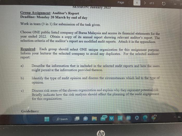 Solved Group Assignment: Auditor's Report Deadline: Monday | Chegg.com