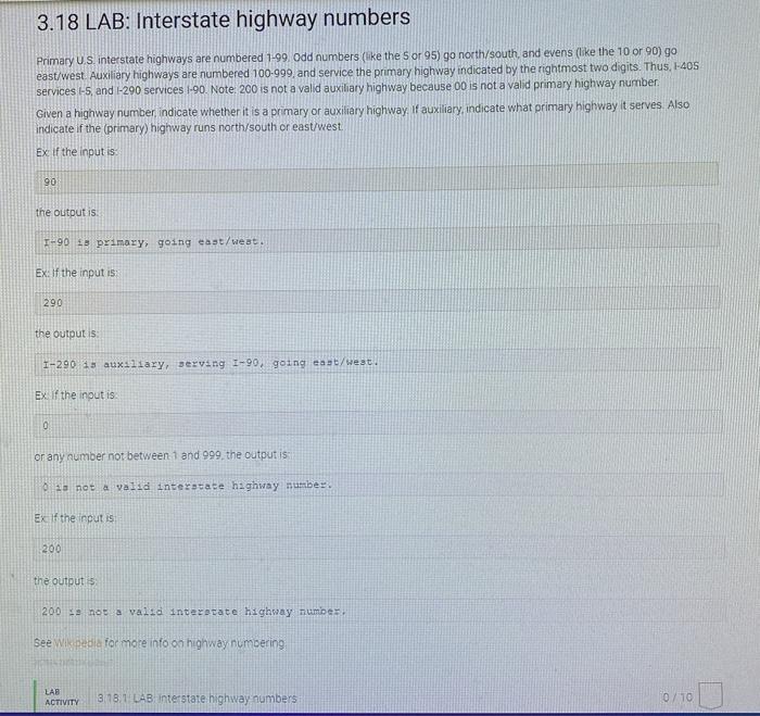 Solved 3.18 LAB: Interstate highway numbers Primary U.S. | Chegg.com