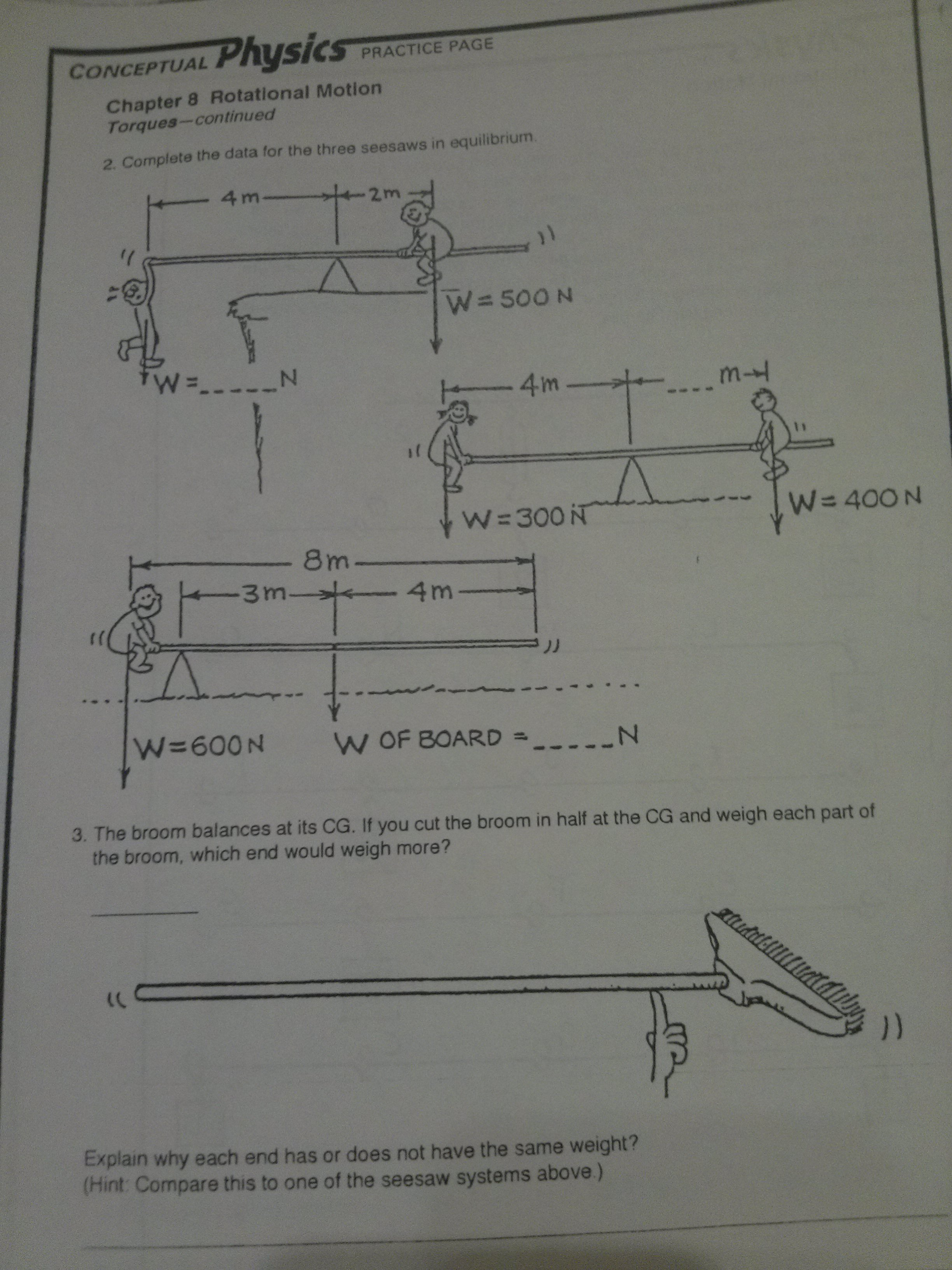 Chapter 8 Rotational Motion Torques-continued | Chegg.com