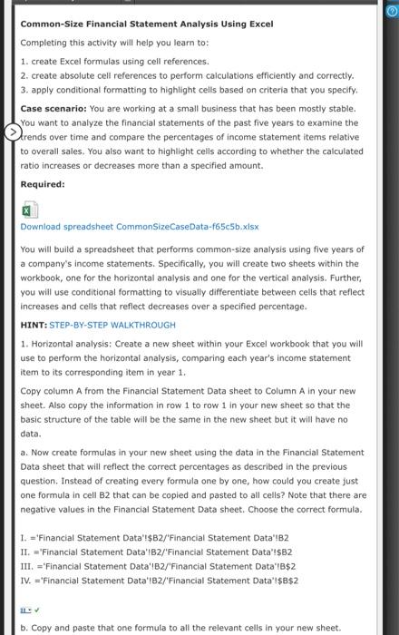 Common-Size Financial Statement Analysis Using Excel | Chegg.com