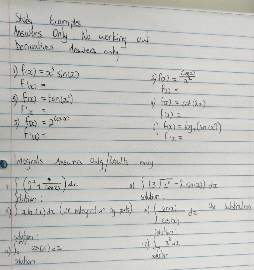 Solved Standy Examples Allswers Only, No working out | Chegg.com