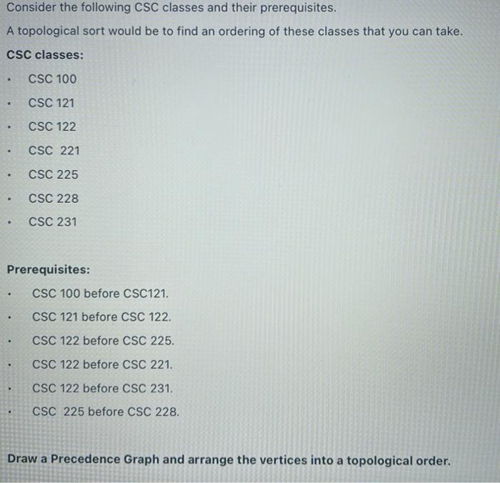 Solved Consider the following CSC classes and their | Chegg.com