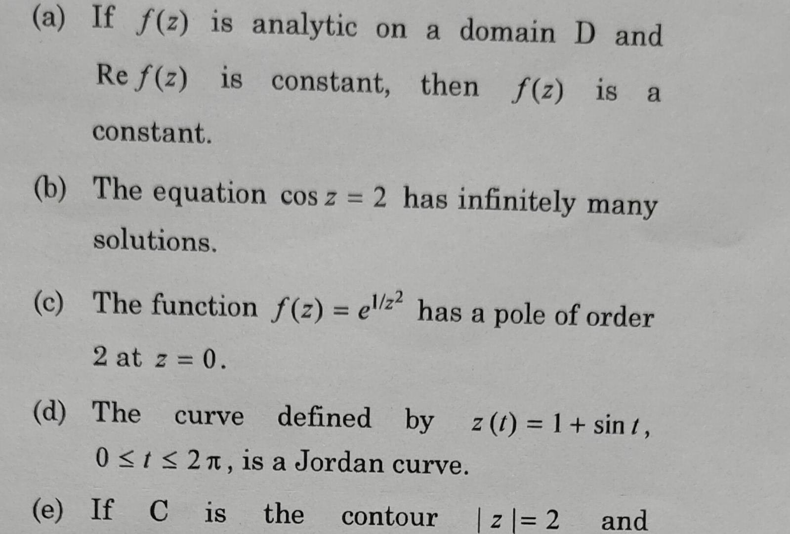 Solved (a) If f(z) is analytic on a domain D and Ref(z) is | Chegg.com
