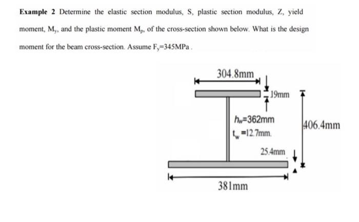 Solved Example 2 Determine the elastic section modulus, S, | Chegg.com